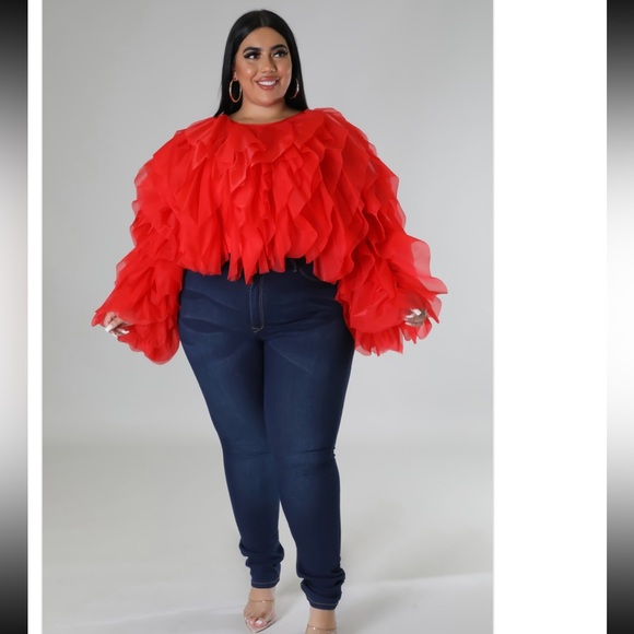 Tops | Red Ruffle Top | Poshmark